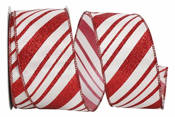 Ribbon - Glitter Candy Cane Stripe Wired Edge, Red/white, 2-1/2 Inch ...