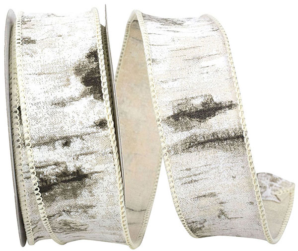 White Birch Tree Bark Forest Wired Edge Ribbon For Decor