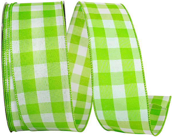 Ribbon - Celine Plaid Twill Wired Edge, Lime, 2-1/2 Inch, 50 Yards