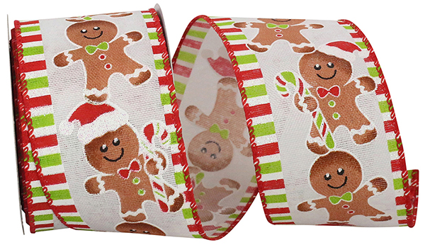 Ribbon - Gingerbread Ticking Sparkle Wired Edge, White, 2-1/2 Inch, 10 ...