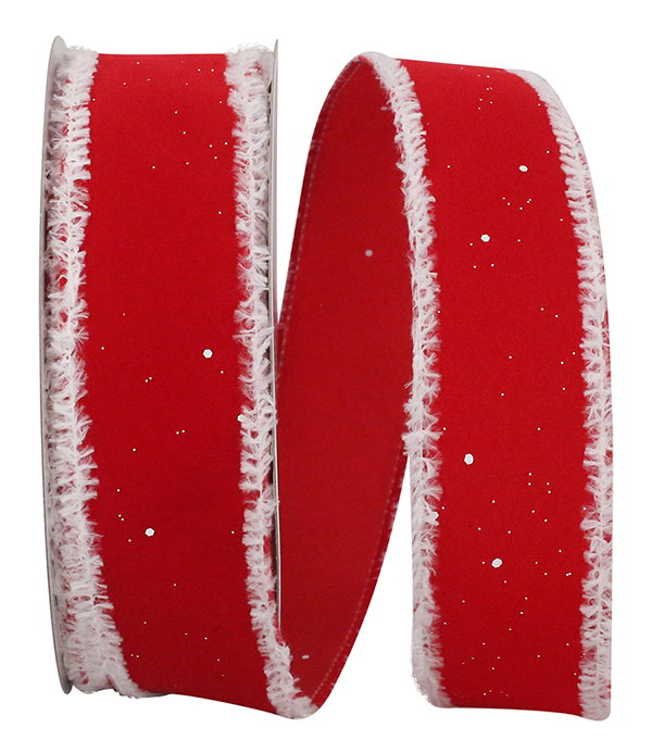Ribbon - Speckled Velvet Feathered Wired Edge, Red, 1-1/2 Inch, 20 Yards