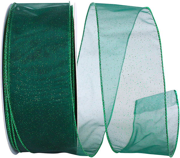 Emerald Green Sheer Glitz Value Wired Edge Gift Wrap Ribbon